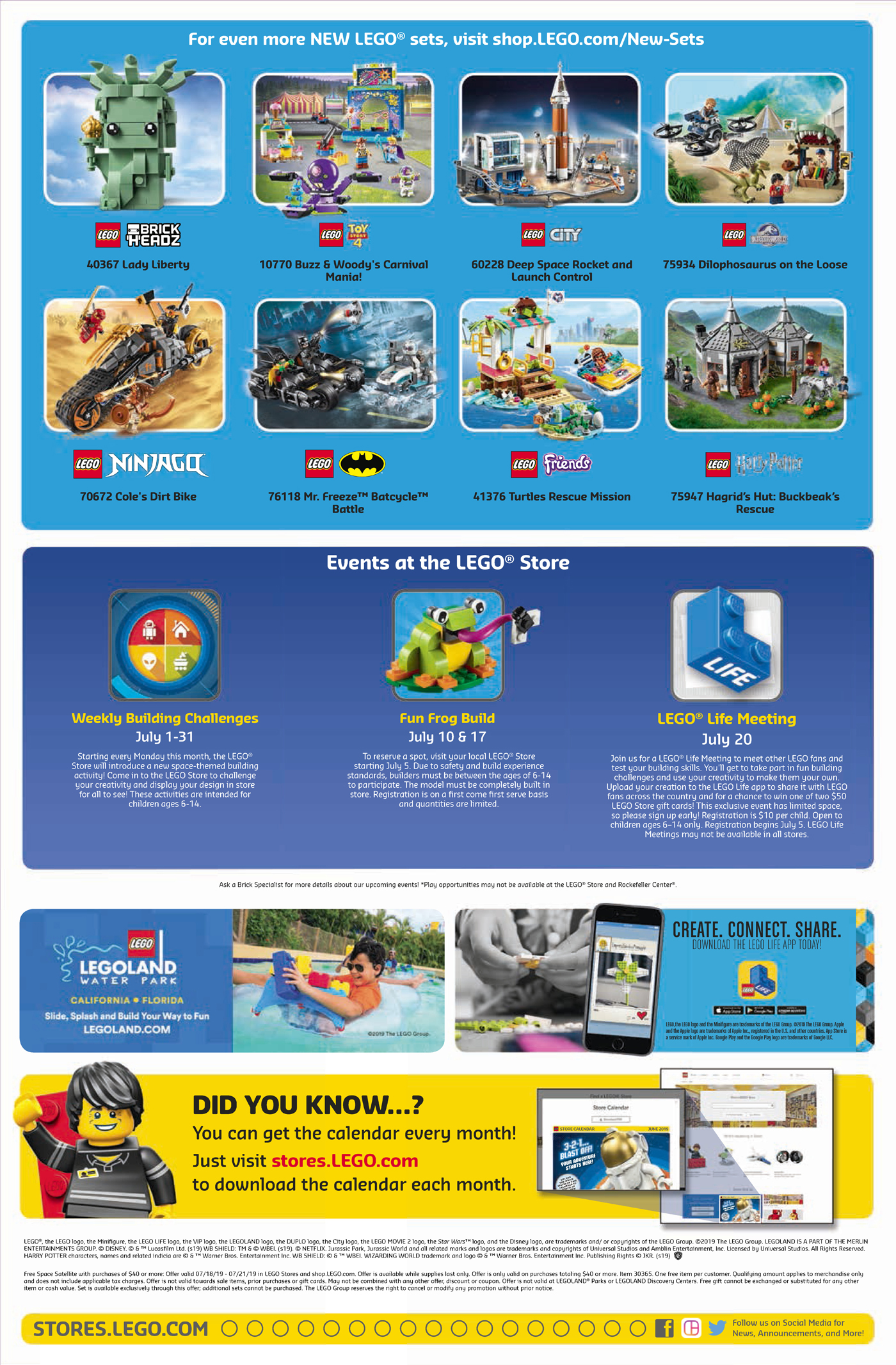 July 2019 LEGO Store Calendar Highlights and Promotions