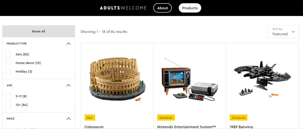 LEGO Adults Welcome Section Introduced at LEGO Shop@Home